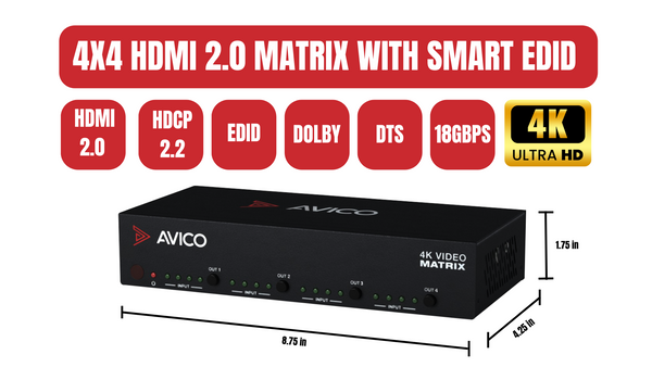 4x4 Video Matrix HDMI 2.0 | ARC | 4K60 | HDR | Dolby Vision | Downscal ...